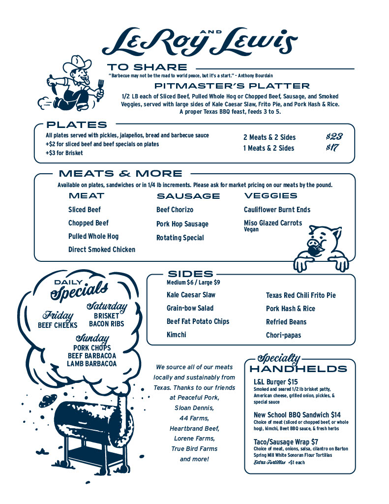 Menu – LeRoy and Lewis Barbecue in Austin
